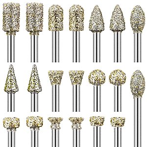 Diamond Grinding Burr Drill Bit, 20 PCS Diamond Burr Set with 1/8 Inch Shank Universal Fitment Rotary Tool Accessories for Stone Carving, DIY Grinding, Polishing, Engraving