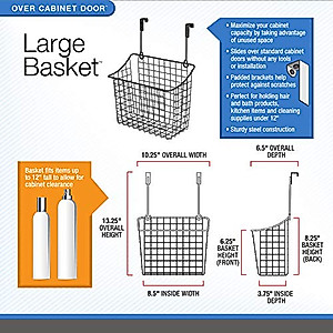 Spectrum Grid Over the Cabinet Wire Storage Basket Large (Satin Nickel Powder Coat) - Organizer for Bathroom, Kitchen, Under Sink, Pantry, Hair Tools, & More