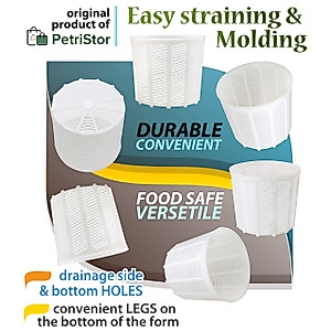 PetriStor 6 Pcs Soft Cheese Mold for Cheese Making 1.85QT - Cheese Making Mold - Cream Cheese Form Mold - Homemade Cheese Making Supplies - Molde Para Queso Fresco Casero - Feta Cheese Making Basket