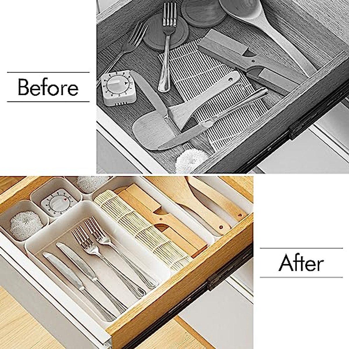 Poeland 15 Pcs Drawer Organizer Tray Storage Box for Bedroom Dresser Bathroom Kitchen, Frosted