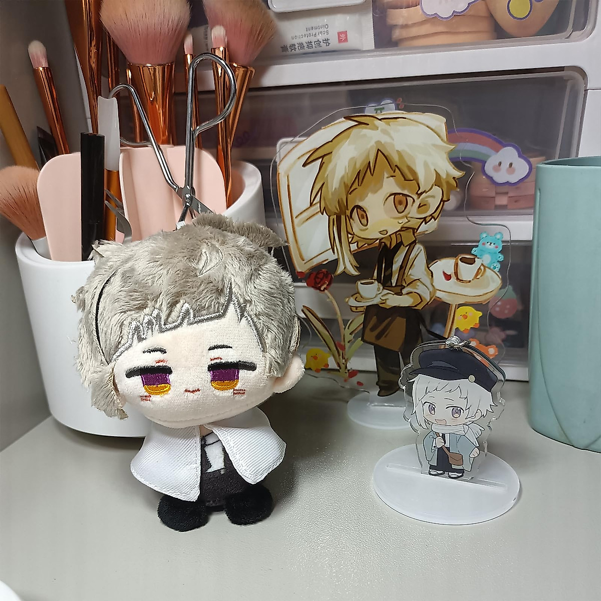 CALEMBOU Anime Plush Keychain, 4" Cute Chibi Atsushi Plush Figure Key chain Accessories for Backpack, Dazai Osamu Chuuya Rampo Dostoevsky Plush for BSD Fans (Nakajima Atsushi)