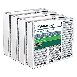 Filterbuy 20x25x5 Air Filter MERV 13 Optimal Defense (4-Pack), Pleated HVAC AC Furnace Air Filters for Amana, Coleman, Gibson, Goodman, York, and More (Actual Size: 20.18 x 25.31 x 5.25 Inches)