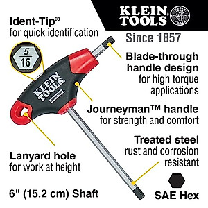 Klein Tools JTH610E T-Handle Hex Key Set, SAE Inch Sizes Allen Wrench Set with 6-Inch Blades, Stand Included, 10-Piece