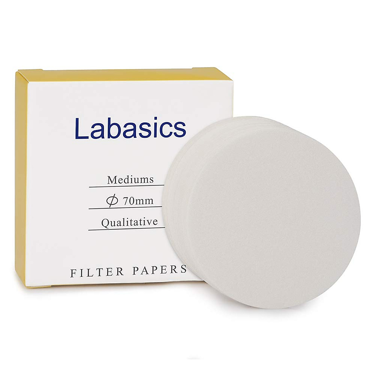 Labasics Qualitative Filter Paper Circles, 70 mm Diameter Cellulose Filter Paper with 15-20 Micron Particle Retention Medium Filtration Speed, Pack of 100