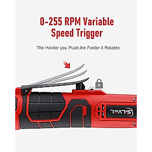 SILVEL 3/8" Cordeless Electric Ratchet Wrench Set, 12V 46 Ft-lbs Power Ratchet Kit With 2-Pack 2.0 Ah Lithium-Ion Batteries, 400 RPM Speed, 7 Sockets and 1/4" Adapter