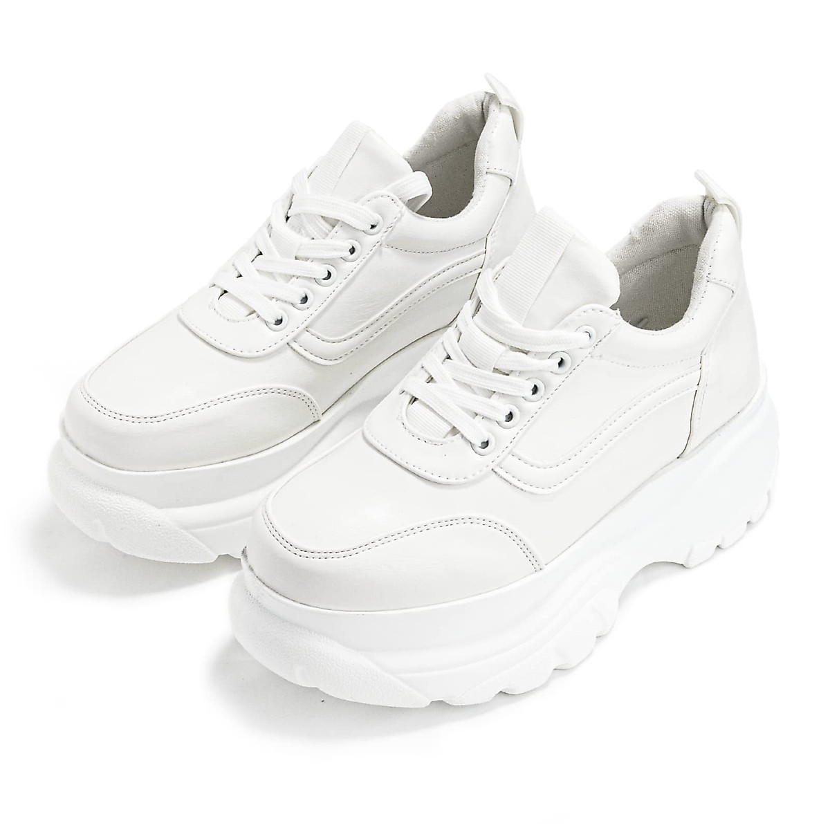 READYSALTED Platform Sneakers for Women Fashion Chunky Sneakers Casual Lace Up Walking Sneakers(BLOWN1-White-11)