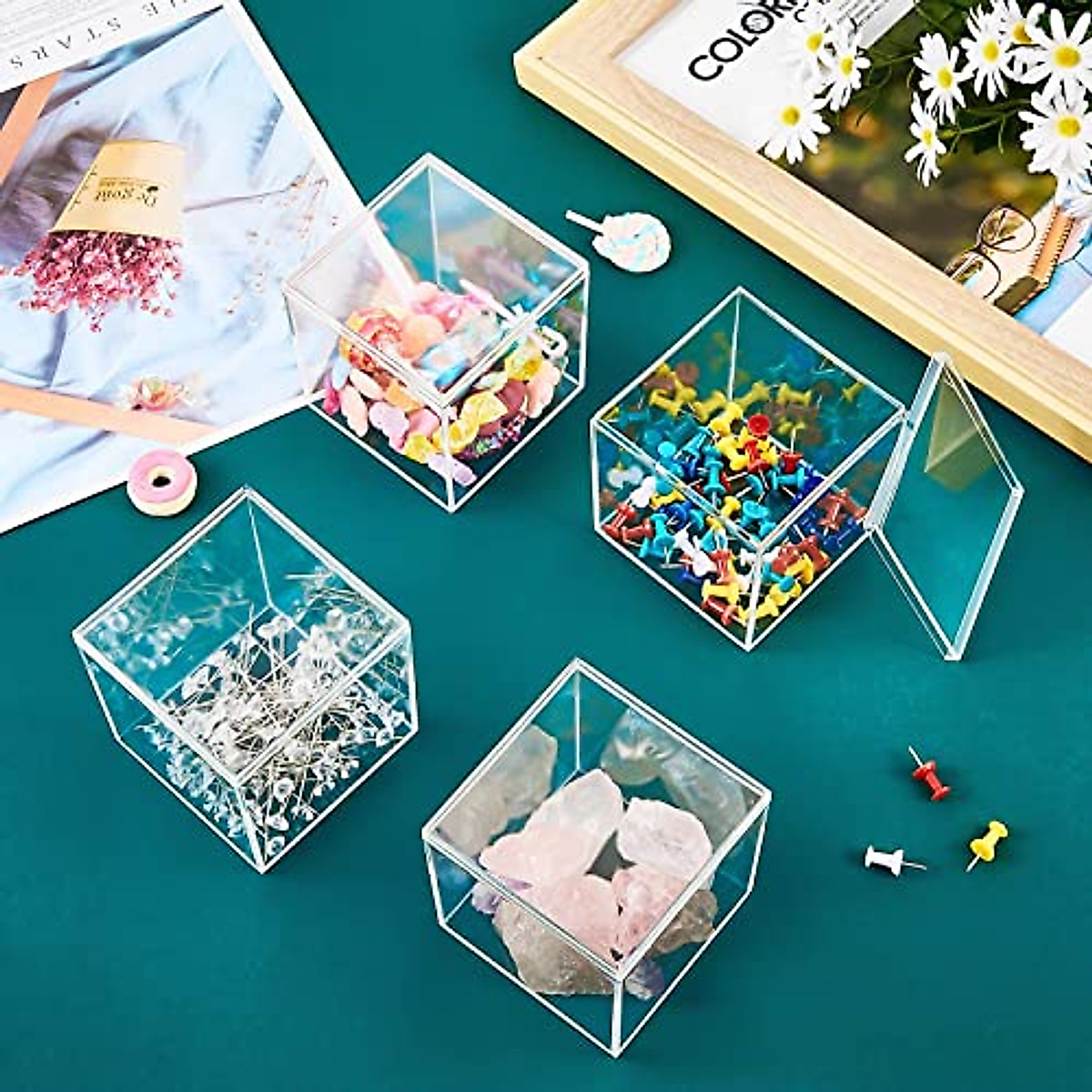 8 Pieces Clear Acrylic Plastic Square Cube Jewelry Box Mini Storage Box Mini Square Containers with Lids Storage Candy Box for Candy Pill and Tiny Jewelry (3.3 x 3.3 x 3.3 Inch)