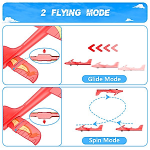 FRONTSUN 3 Pack Dinosaur Airplane Launcher Toys, 2 Flight Modes Kids Outdoor Flying Toys Airplanes Foam Glider Catapult Planes, Birthday Gifts for Boys Girls 3 4 5 6 7 8 9 10 11 12 Year Old