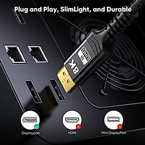 Capshi VESA Certified DisplayPort Cable 1.4, 8K DP Cable 10FT (8K@60Hz, 4K@144Hz, 2K@240Hz) HBR3 Support 32.4Gbps, HDCP 2.2, HDR10 FreeSync G-Sync for Gaming Monitor 3090 Graphics PC