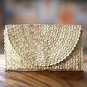 Handmade Trance in Ivory - Ivory Palm Leaf Clutch Handbag, Polyester Lining with Magnetic Closure, Zippered Interior Pocket, Clutch Bag For Women Woven Purse Summer Beach, Christmas Gifts for Women