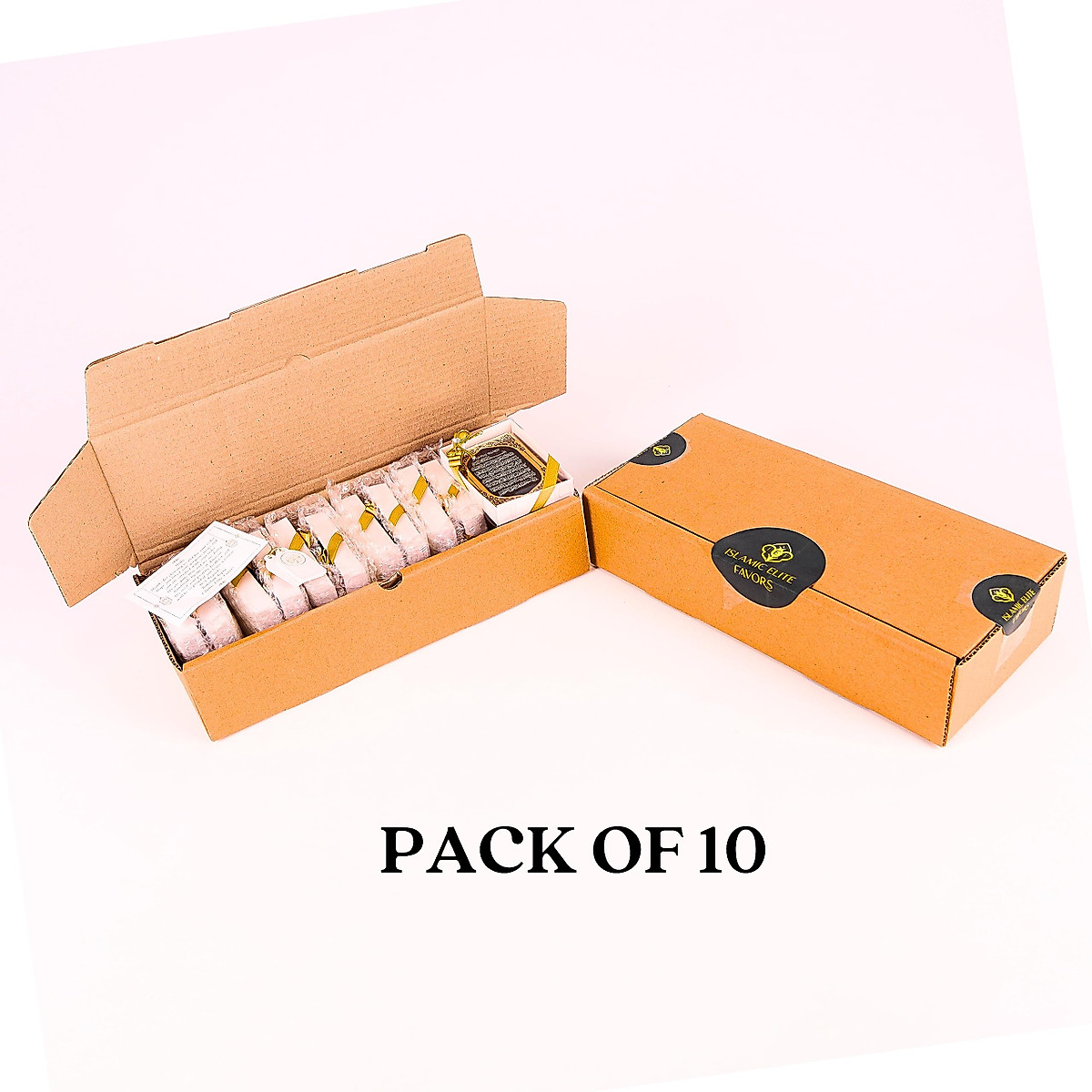 Pack of 10 Personalized Ayatul Kursi Islamic Party Favors Gifts, Ayatul Kursi Muslim Wedding Gifts Engraved on a Brown Wooden Plate Decorated with Golden Acrylic Frame (Black Wood)