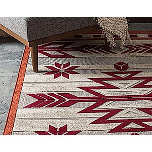 Unique Loom Outdoor Modern Collection Area Rug - Albuquerque (8' x 10' Rectangle, Burgundy/ Beige)