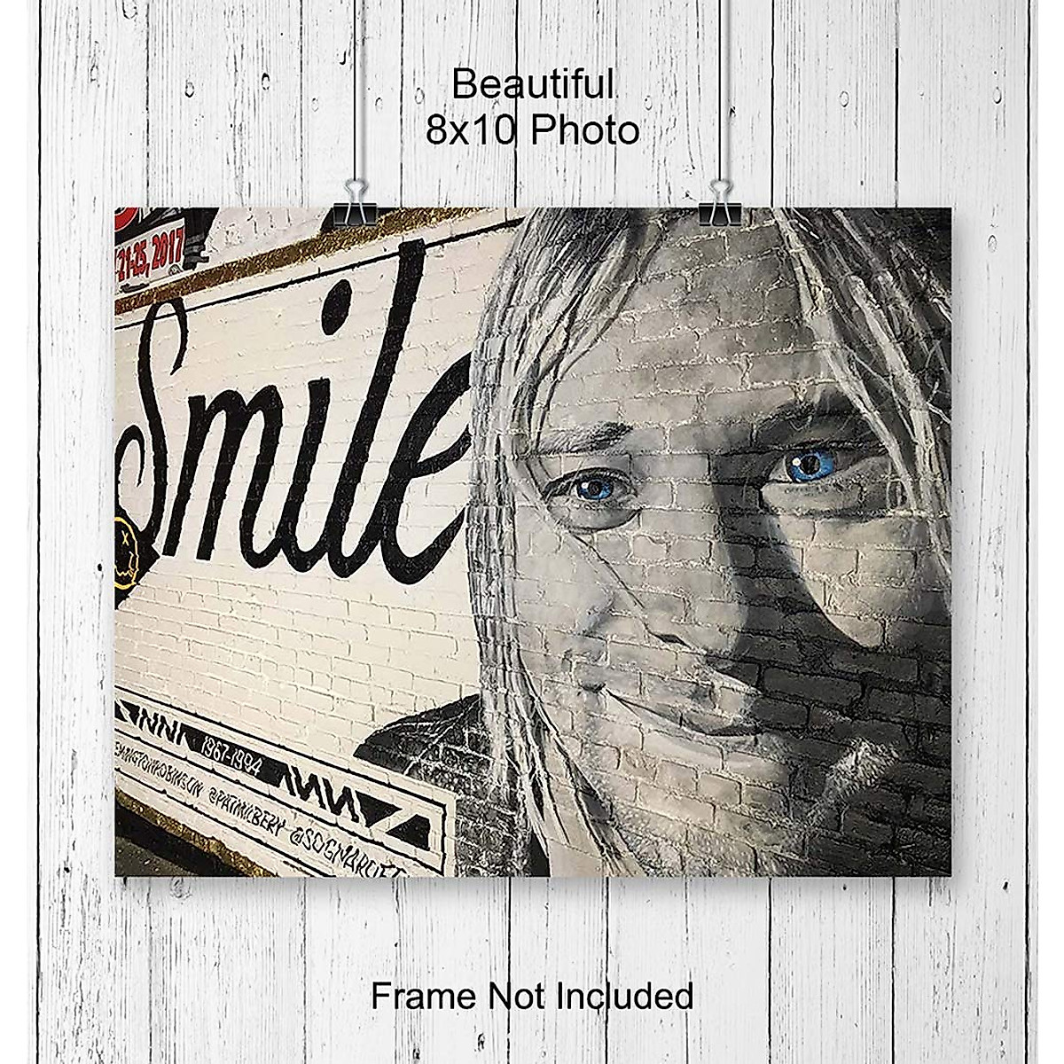 Cobain Graffiti Street Mural Art Print. Wall Art Poster - Unique Home Decor for Bedroom, Man Cave, Family or Living Room - Gift for Nirvana, 90's Alternative Music Fans - 8x10 Photo Unframed