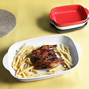 LEETOYI Ceramic 2.8 Quart Baking Dish, 9" x 13",Casserole Dish (White, Set of 2)