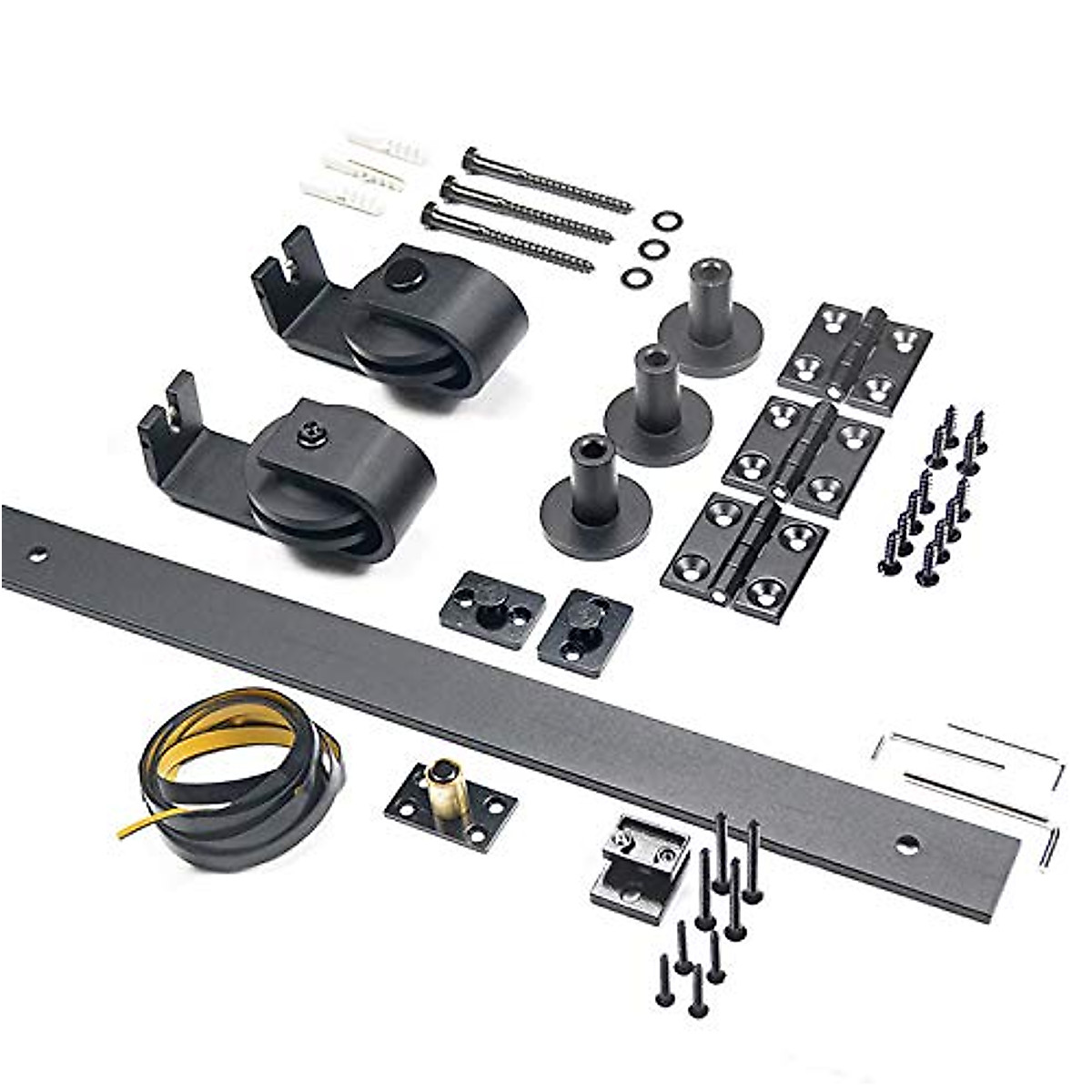 HARDJULAN 37-3/8in Bi-fold Barn Door Hardware,Heavy Duty Black Track Top Mount Kit for 2 Doors(No Door)
