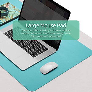 YSAGi Desk Pad, Desk Mat, 31.5" x 15.7" Laptop Leather Desk Pad Protector, Large Leather Desk Blotter for Keyboard and Mouse, Waterproof Desk Writing Pad for Office(Calamine Blue+Cobalt Green)