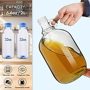 DESIYUE 2 Pack 64oz Glass Gallon Jugs with Handle and Black Plastic Lids, Half-Gallon, Gallon Glass Fermenting Jug, Glass Water Jug for Kombucha, Home Brew, Vanilla Extract, Beer, Soda,Cider (Clear)