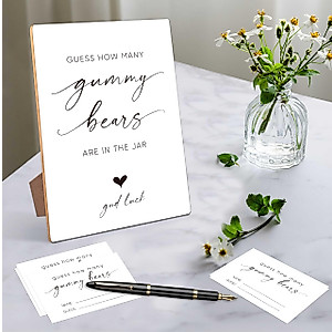 Guess How Many Gummy Bears, Bridal Shower Games, Baby Shower Games, Gender Reveal Decorations, Birthday Party Decorations,1 Wooden Play Sign with Stand and 50 Guess Cards Set