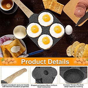 US Egg Frying Pan Aluminum 4 Cups Egg Frying Pan Nonstick Mini Egg Cooker Omelet Pan Heavy-Duty Egg Skillet with Wooden Handle Breakfast Egg Pan for Home Kitchen Cooking(black)