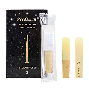 Reedsman Traditional Bb Clarinet Reeds, Includes 10 Plus 2 Total 12 Pack Reeds With Individual Reed Holders and One Mini Harmonica. (Strength 3.0)