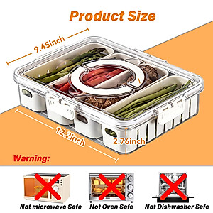 YFUIF Portable Fruit Storage Containers for Fridge, 4 Compartments Snack Box Container, BPA-Free Divided Serving Tray with Lid for Veggie, Clear Snack Tray Candy Tray (1, 4 Compartment-1 Pack)