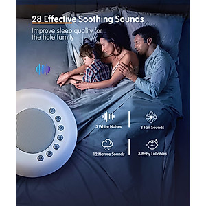 FamiSym White Noise Sound Machine,28 Soothing Natural Sounds 32 Level Volume 3 Timer Memory Function,Rechargeable Battery,Sleep Sound Machine for Baby Kids Adults