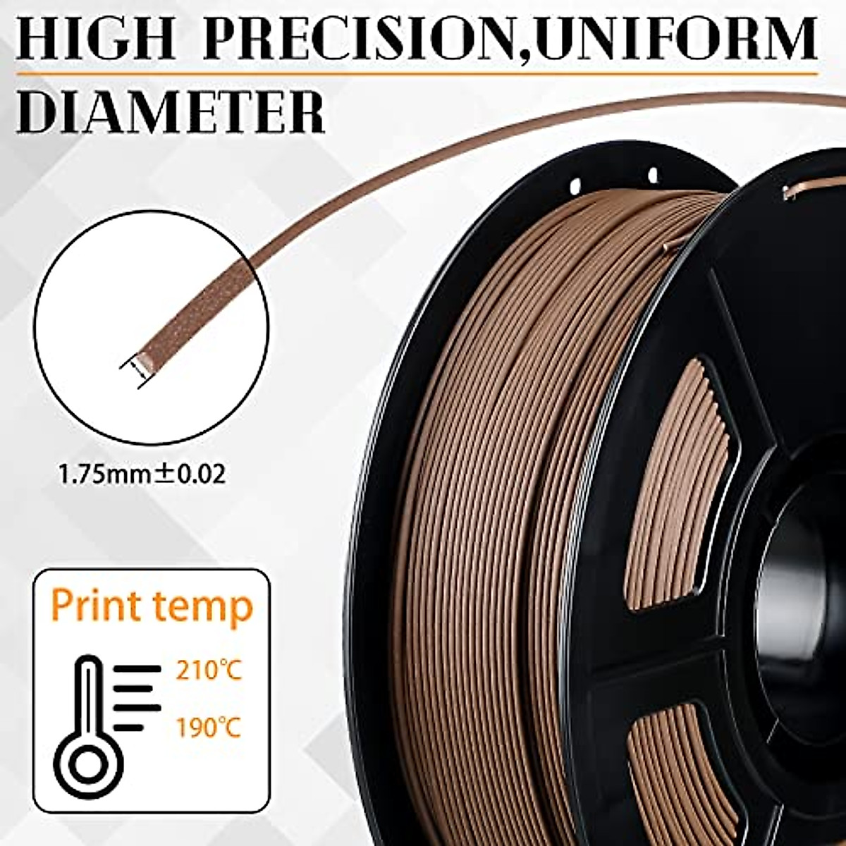 2 Pieces PLA 3D Printer Filament Wood Filament 1.75mm Sandalwood PLA Filament 3D Printing Filament Dark Wood Filament Bundle with 30% Real Wood Fiber, 2kg/ 4.4lbs