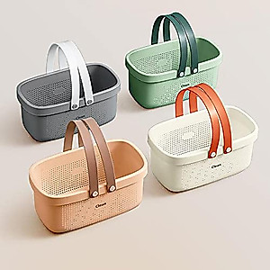 JiatuA Plastic Storage Basket with Handle Portable Shower Caddy Tote Organizer Basket Bin for Bathroom Kitchen Dorm Room Bedroom (Large, Green)