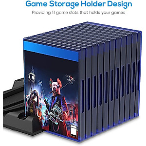 Tobo Cooling Stand for PS5 Dual Controller Charging Stand Charging Dock Vertical Stand for PS5 Playstation5 Digital Edition/Ultra HD Disc Edition with 11pcs Game Rack Organizer TD-385GA