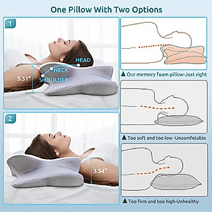 RXENDY Cervical Pillow for Neck Pain Relief,Memory Foam Neck Pillow with 2 Height,Side Stomach Sleeper Pillows for Adults,Breathable Pillowcase