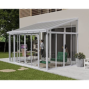 Palram - Canopia Sanremo 10x14 Enclosed Patio Cover with Screen Doors, White DIY Sunroom Kit Lean to Gazebo with Walls to Cover Patio Furniture, Deck, & Porch, UV Protected Polycarbonate Shelter