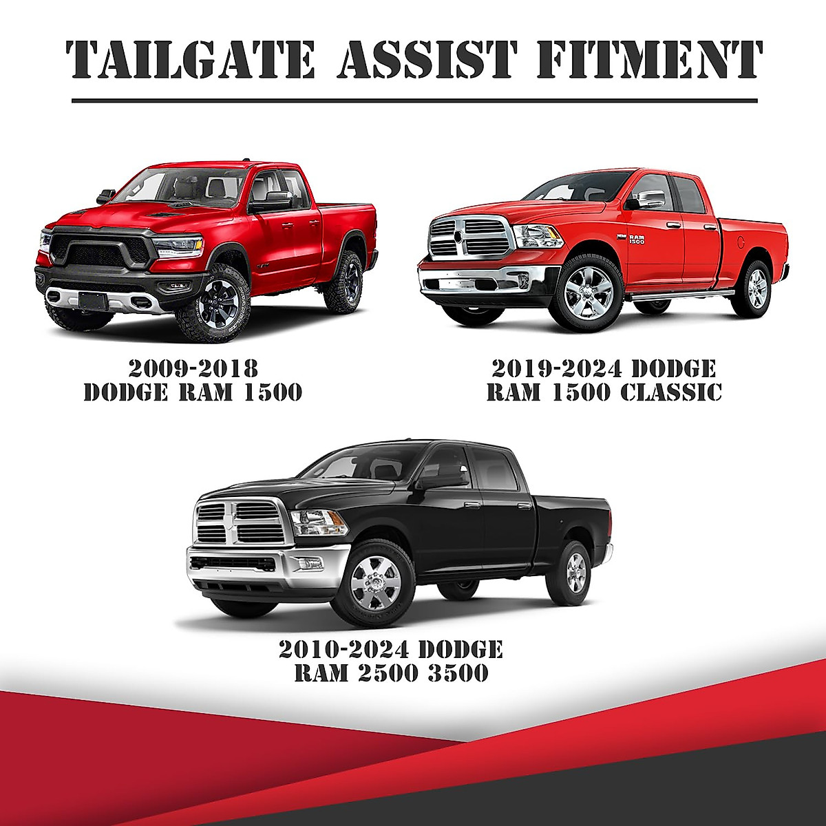 Truck Tailgate Assist Accessories Compatible with 2009-2018 Dodge Ram 1500 and 2019-2024 Ram 1500 Classic, 2010-2024 Ram 2500 3500 Tailgate Damping Strut Accessories