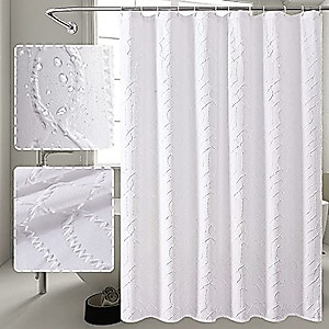 OWENIE White Shower Curtain for Bathroom, 2022 New Upgrade 100% Waterproof 3D Embossed 2 in 1 White Fabric Shower Curtains, Geometric Polyester Modern Luxury Elegant Hotel Style Pattern, 72 x 72 Inch