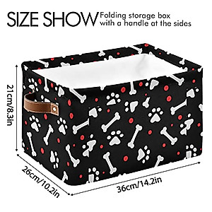 ALAZA Dog Pet Bone Polka Dot Black Foldable Storage Box Storage Basket Organizer Bins with Handles for Shelf Closet Living Room Bedroom Home Office 1 Pack