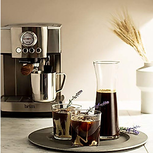 brim 15 Bar Espresso Machine, Cappuccino, Americano, Latte and Espresso Maker, Milk Steamer and Frother, Removable Parts for Easy Cleaning, Stainless Steel/Wood Accents, wood finish handle (50030)