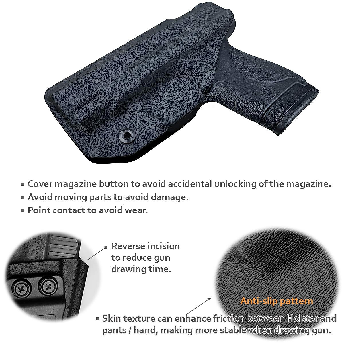 POLE.CRAFT M&P Shield 9mm Holster IWB Kydex for Smith & Wesson M&P Shield 9mm .40 3.1" Barrel S&W Pistol Case, Inside Waistband Holster M&P Shield 9mm 40, Right Hand Draw