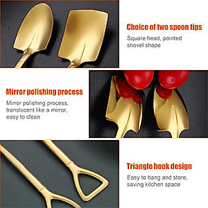10PCS Gold Shovel Shape Spoons, Stainless Steel Tea Spoon Coffee Spoon Dessert Spoon, Mini Cute Mixing Spoon Sugar Spoon Cake Spoon Ice Cream Spoon, Small Gift Tea Set Tableware