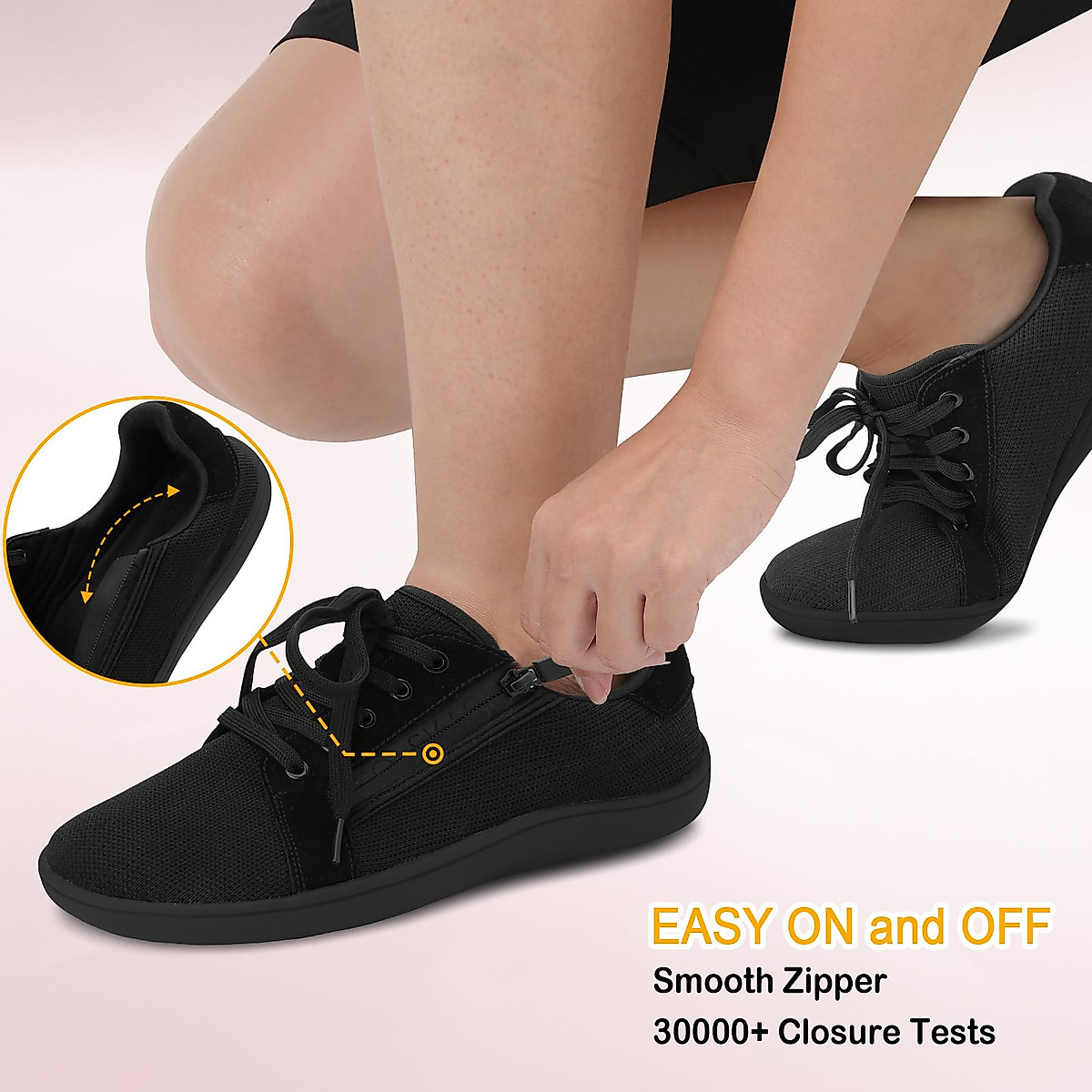 SKASO Fashion Sneakers Minimalist Shoes Barefoot Wide Toe Box Shoes Women Comfortable Walking Shoes Zero Drop for Casual Black Size 10 Wide