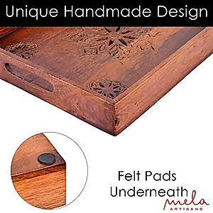 Mela Artisans Farmhouse & TV Ottoman Wooden Serving Tray - Small, Serena Medium Polish | Decorative Mango Wood | Serve Breakfast, Other Foods, Coffee and Tea | Rustic Home Decor | 14" x 10” x 2.5”