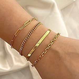 ANYILVTULI Gold Chain Bracelets for Women Snakebone Bracelets Simple Bracelets