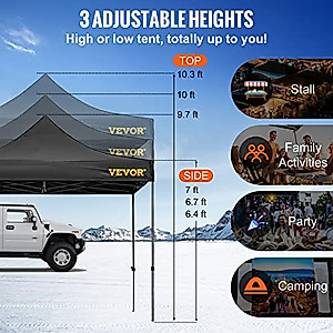 VEVOR Pop Up Canopy Tent, 10 x 10 FT, Outdoor Patio Gazebo Tent with Removable Sidewalls and Wheeled Bag, UV Resistant Waterproof Instant Gazebo Shelter for Party, Garden, Backyard, Black