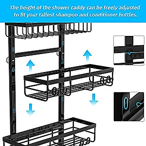ksdenuov 5-Tier Over the Door Shower Caddy, Hanging Shower Caddy, Shower Organizer Hanging with Soap Holder for Bathroom Storage and Organisation, No Drilling, Black