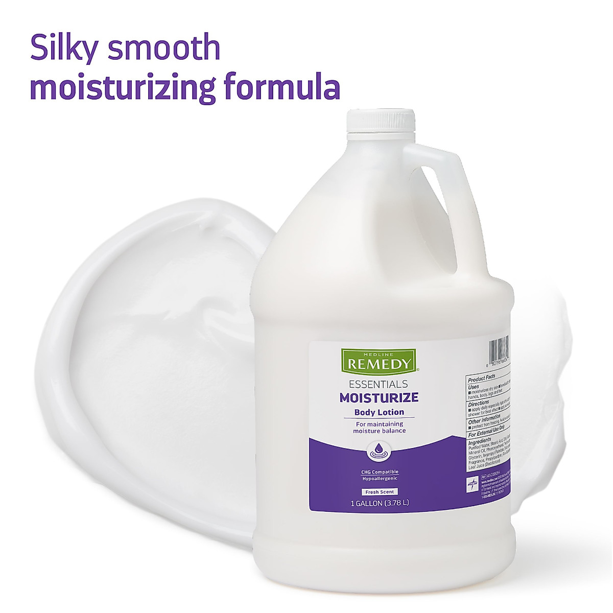 Medline Remedy Essentials Moisturizing Body Lotion (1 Gallon Bottle), 4 Count, Fresh Scent, Hydrating, Non-Greasy, For Dry Skin, Hypoallergenic, Men, Women, Elderly