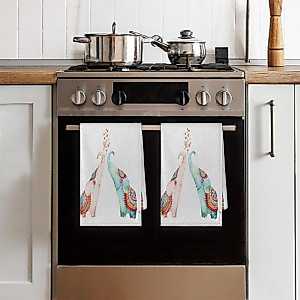 Funny Animal Elephant Kitchen Towels and Dishcloths Set of 4-17.7" x 28.3" Absorbent Dish Towels with Hanging Loop Hand Towel for Farmhouse Bar Towels & Tea Towels