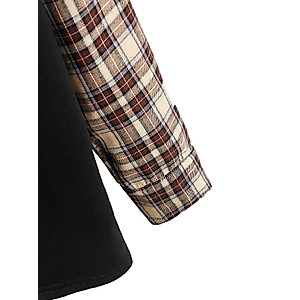 SweatyRocks Women's Casual Plaid Long Sleeve Hooded Sweatshirt Drop Shoulder Drawstring Hoodie with Pocket Stripe Black Medium