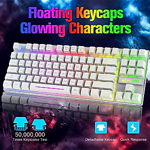 LexonElec Wireless RGB Backlit Gaming Keyboard Mouse Combo,Rechargeable 3800mAh Battery, 87-Key Mechanical Feel Keyboard, Quiet Mouse and Mouse Pad for Gamers and Office Typists(White)