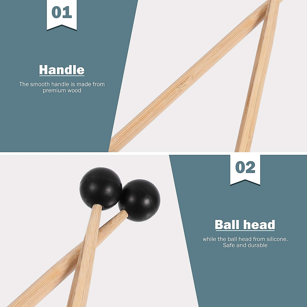 1 Pair Rubber Xylophone Mallet Percussion with Wood Handle Mallets Percussion Sticks Rubber Mallets Sticks with Wood Handle