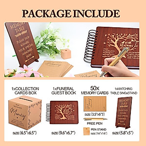 Wooden Funeral Guest Book Set for Memorial Service Celebration of Life Party Decorations in Loving Memory Guest Register Book with Pen& Stand, Included Table Sign,Share a Memory Cards and Box-Tree