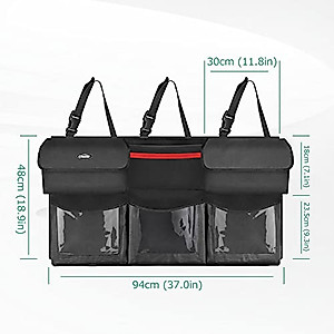 Oasser Back Seat Trunk Organizer Hanging Car Organizer Trunk Foldable Cargo Storage with 6 Large Pockets 3 Adjustable Straps