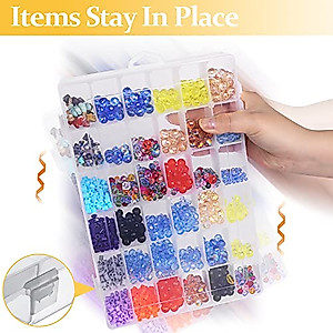 2 Pack 36 Grids Clear Plastic Organizer Box, Storage Container with Adjustable Divider, Craft Organizers and Storage Bead Storage Organizer Box for DIY Jewelry Tackles with 2 Sheets Label Stickers